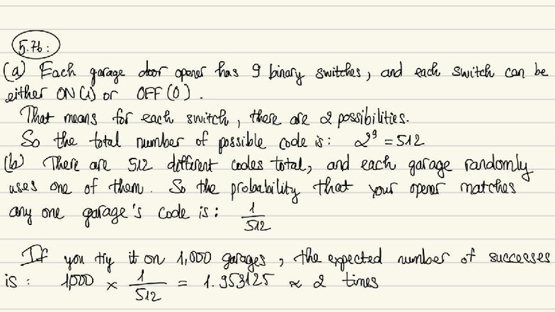 5.76: Garage Door Opener Codes & Probability Analysis - Studocu