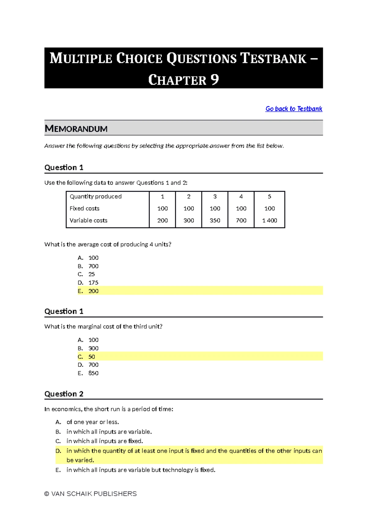 Economics 5 MCQ C7 memo - MULTIPLE CHOICE QUESTIONS – TESTBANK ...