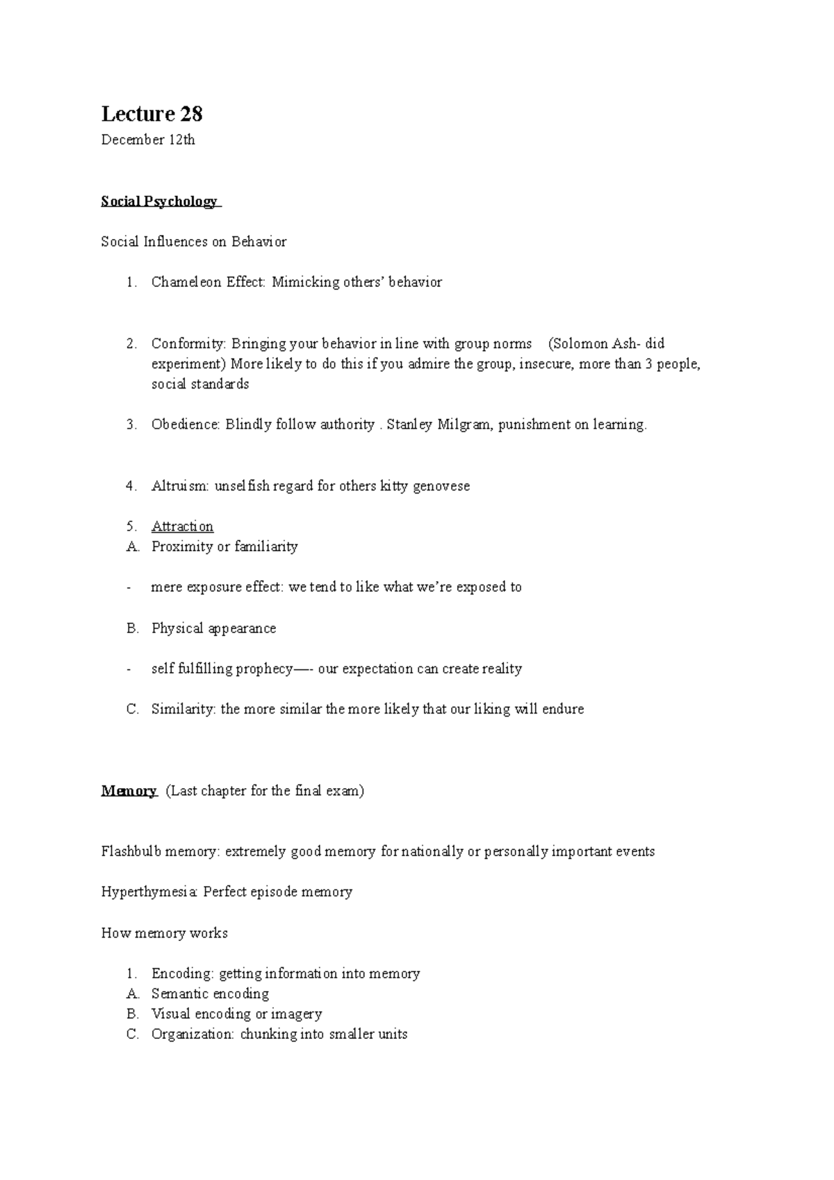 Lecture 28 - Lecture 28 December 12th Social Psychology Social ...