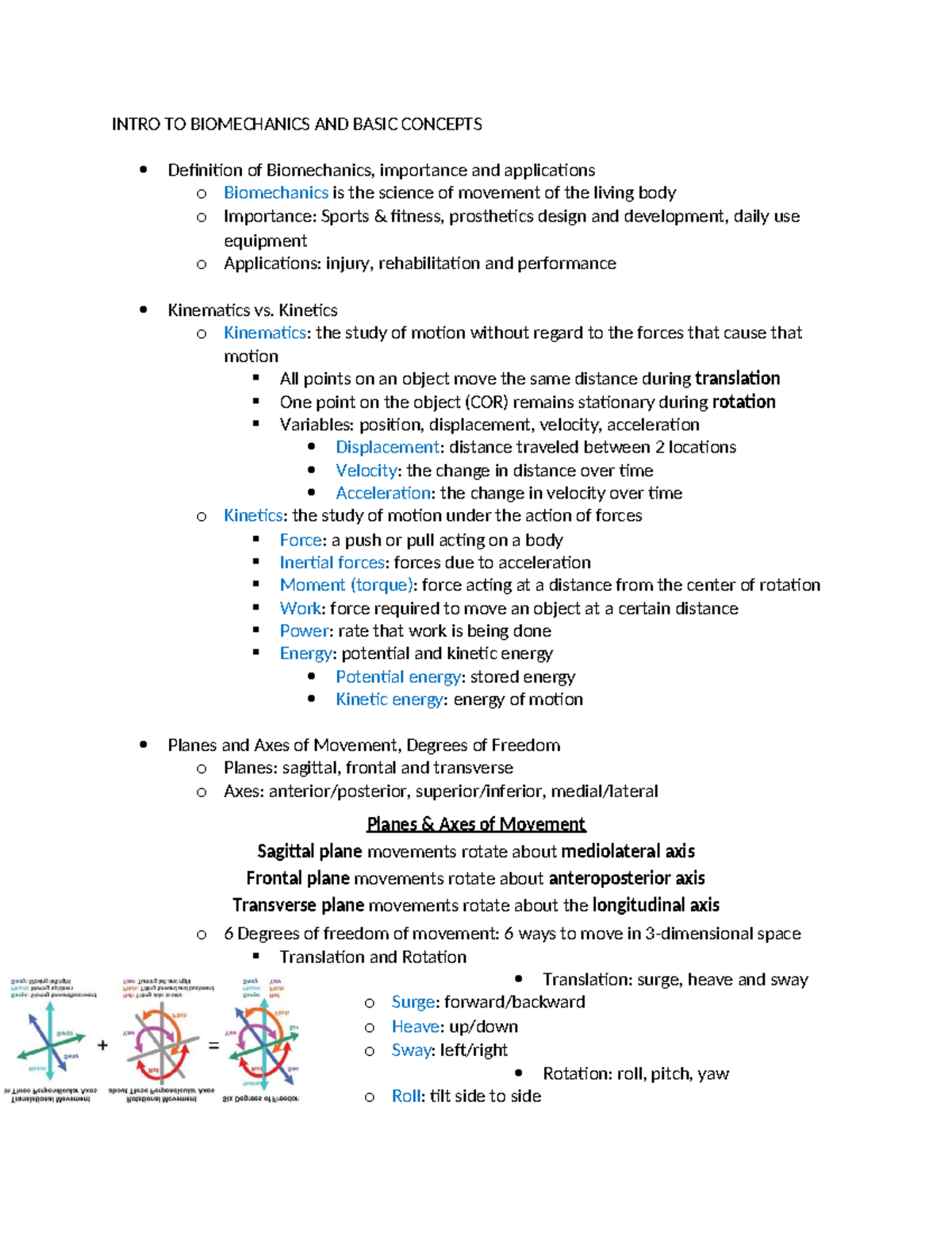 Biomechanics (BIO 101) Midterm Notes: Key Concepts & Applications - Studocu