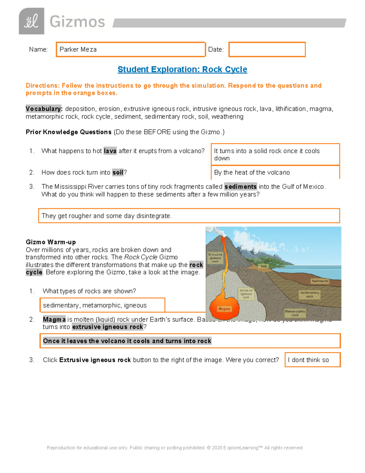 Copy of Rock Cycle Gizmo Answer Sheet (Exploration) - Studocu