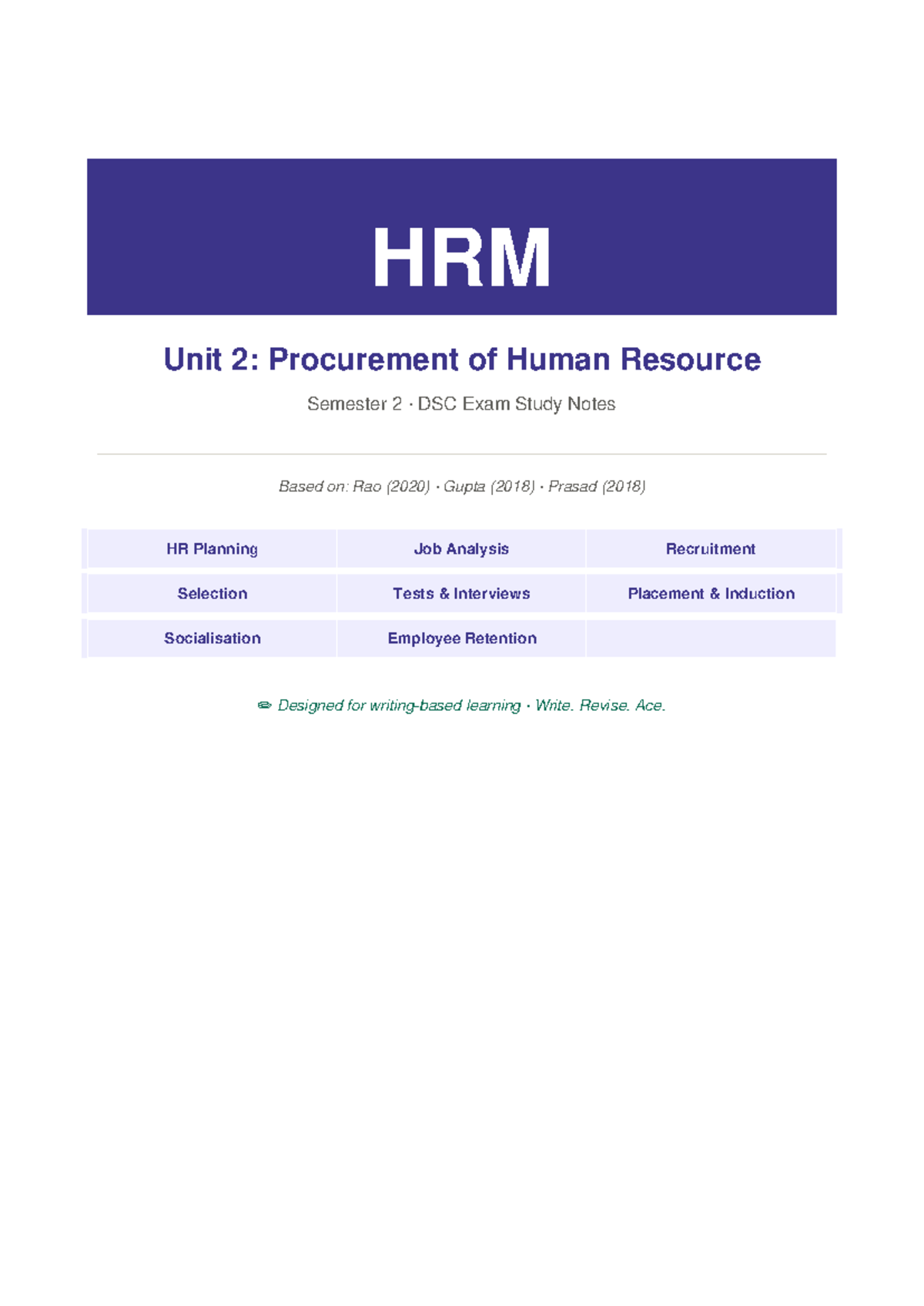 HRM Unit 2: Comprehensive Study Notes on Human Resource Procurement ...
