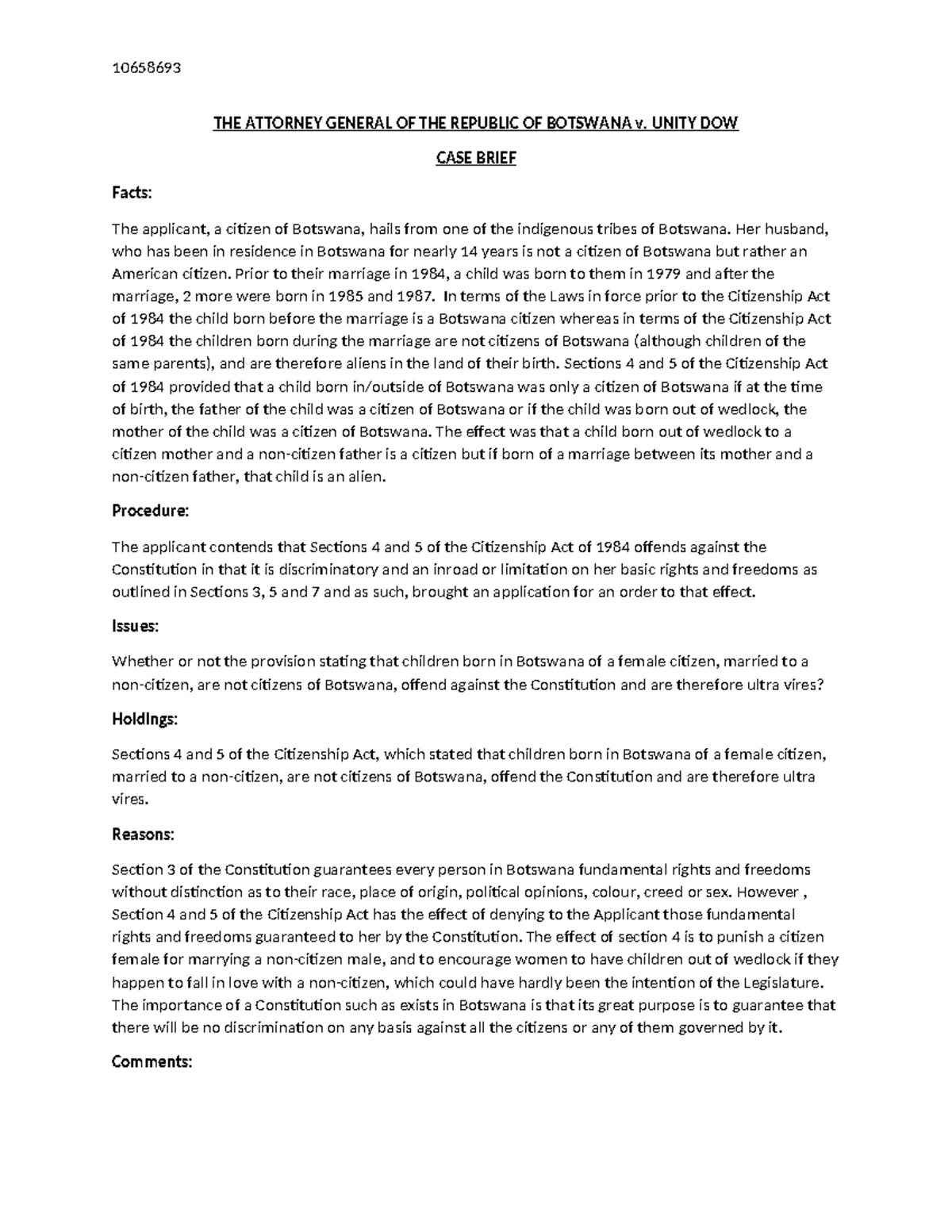 10658993 LEAME v. BRAY Case Brief Analysis and Findings - Studocu