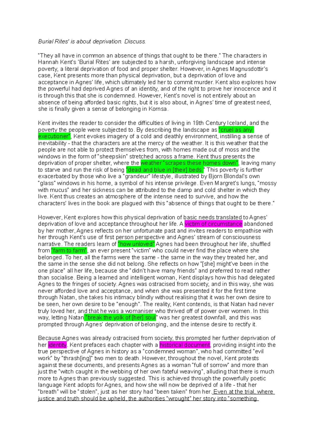 Burial Rites Cheat Sheet - BURIAL RITES CHEAT SHEET Agnes: Given the ...