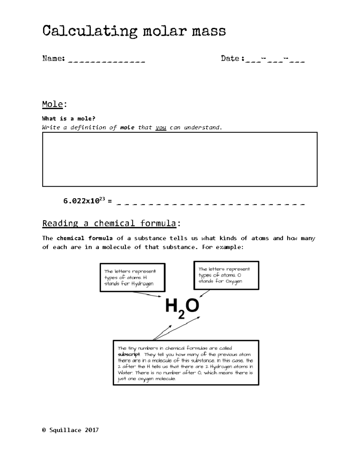 Calculating Molar Mass Worksheet