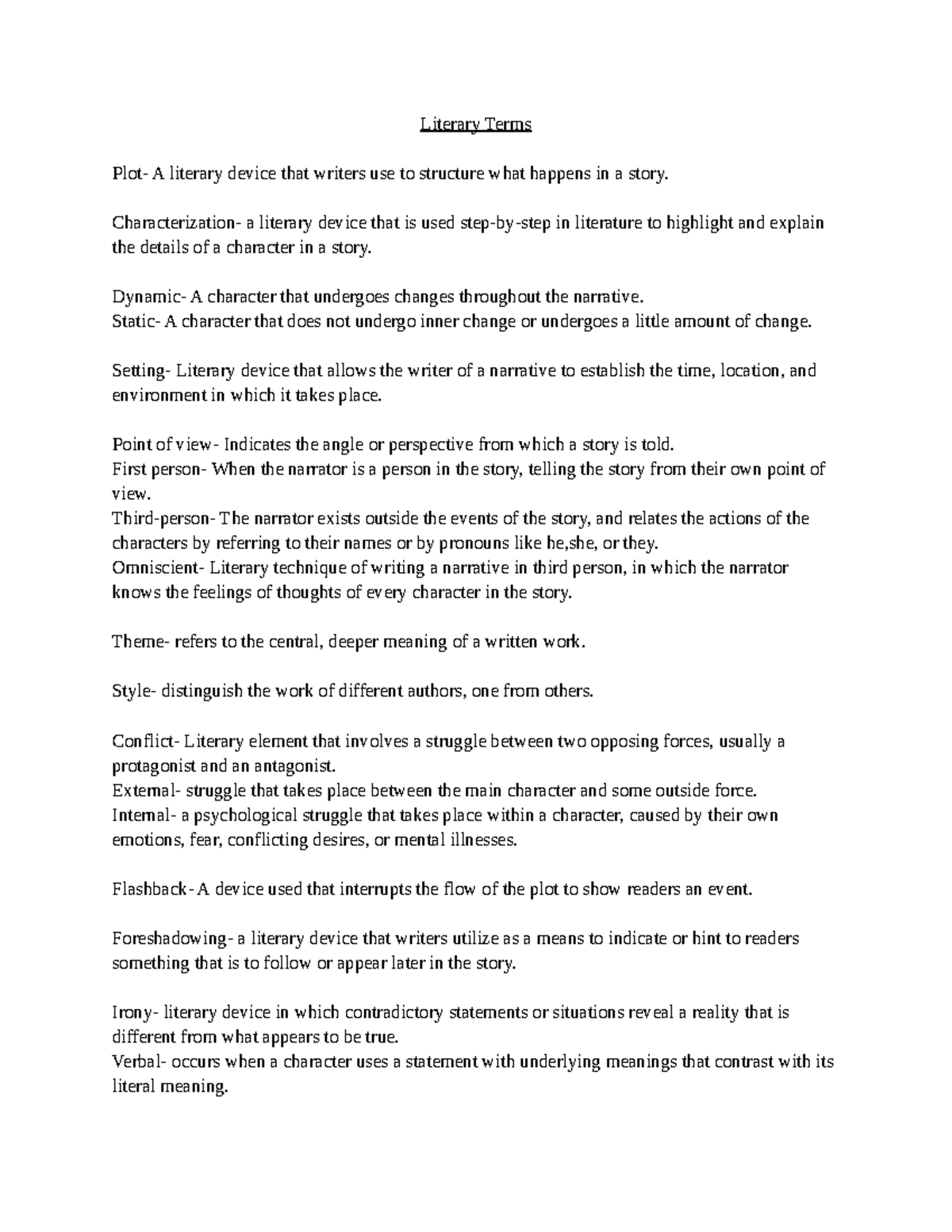 Literary Terms for ela honors - Google Docs - Literary Terms Plot- A ...