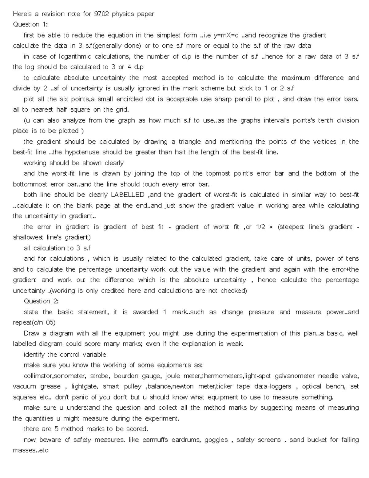 Physics P5 Revision Notes for 9702 Paper with Key Tips and Methods ...