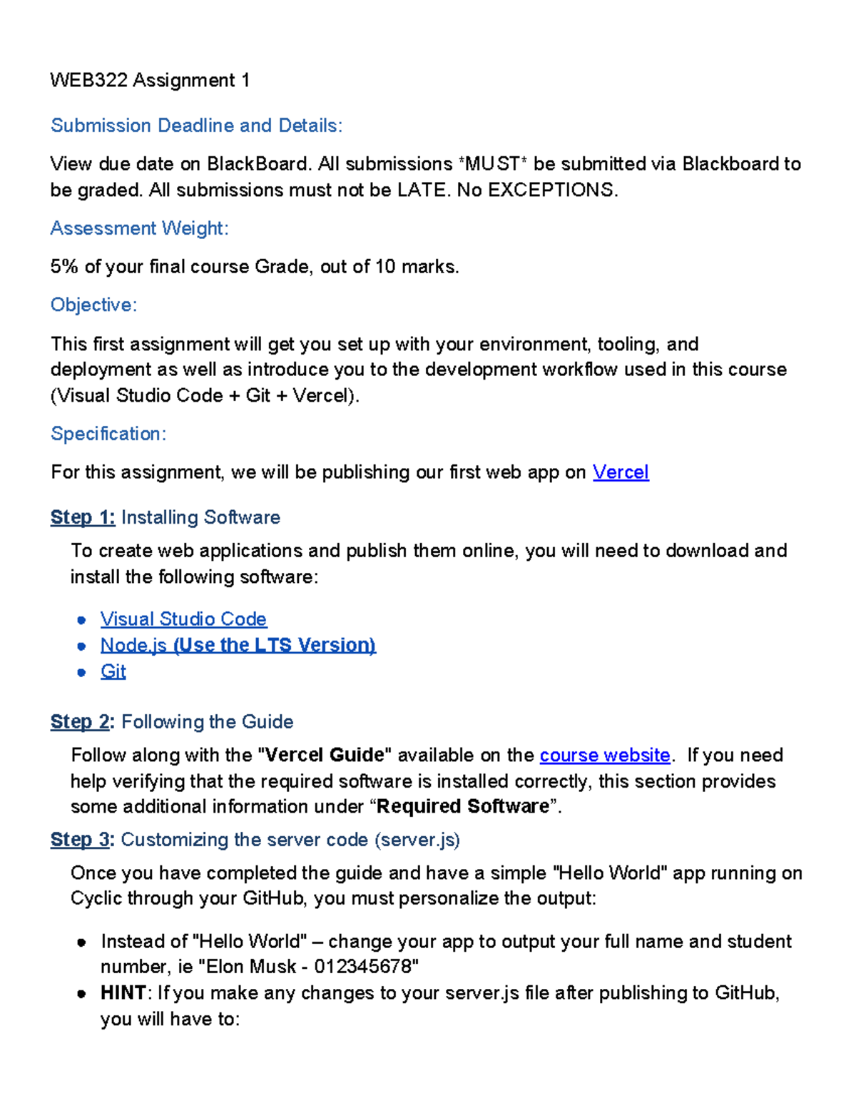 WEB322 Assignment 1 - Software Setup and Web App Deployment - Studocu