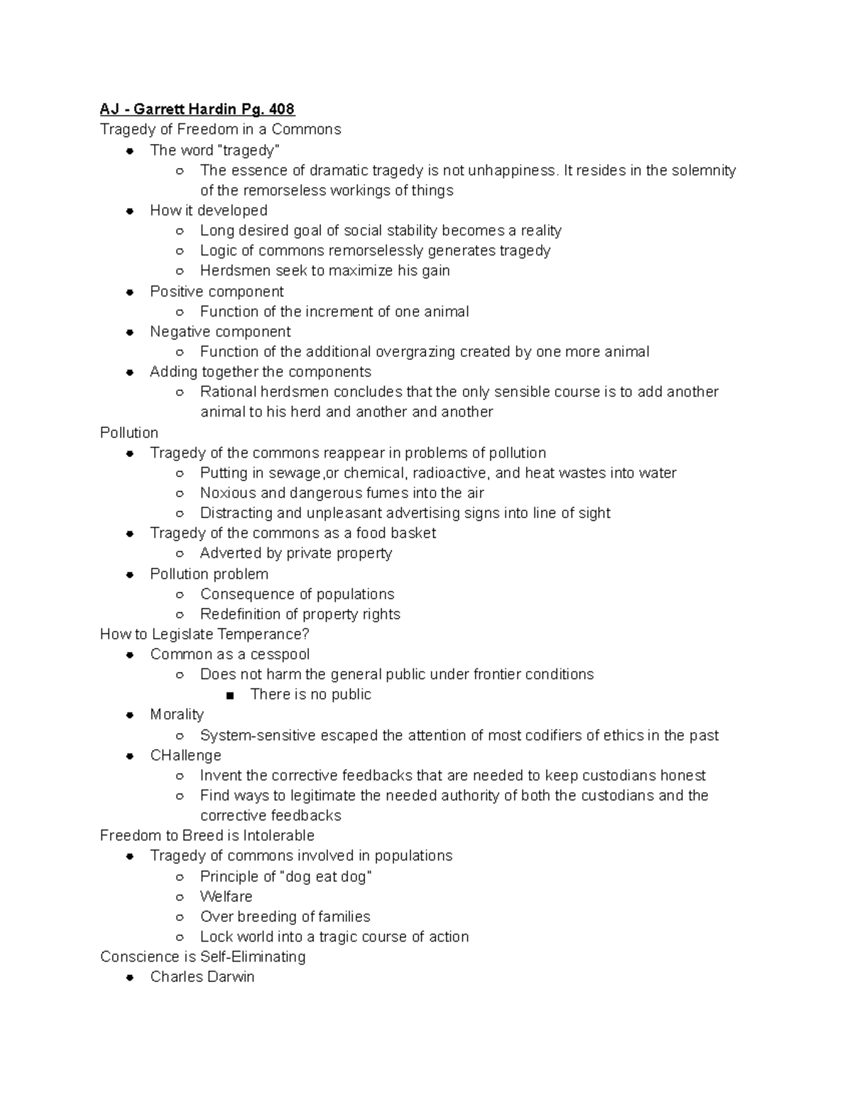 AJ - Garrett Hardin Pg. 408: Analyzing the Tragedy of the Commons - Studocu