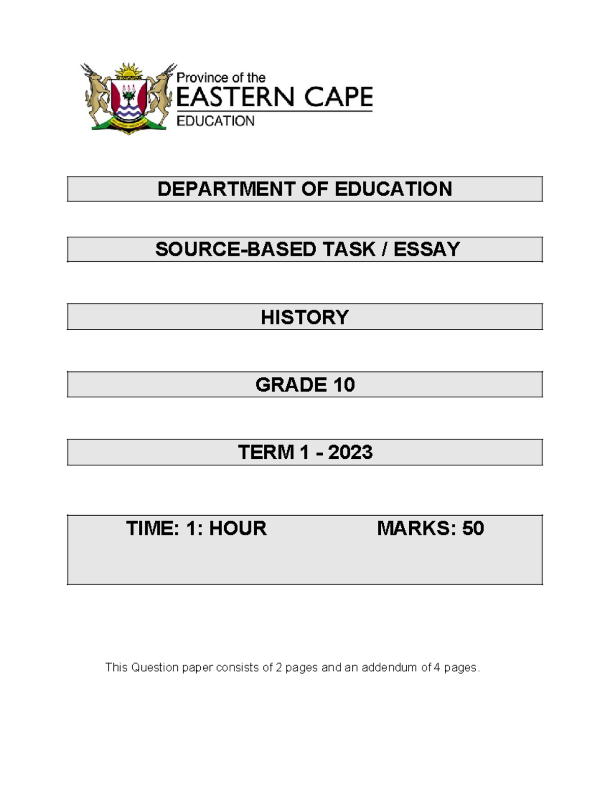 2023 History GR10 Term 1 Task Essay: Ming & Songhai Empires - Studocu