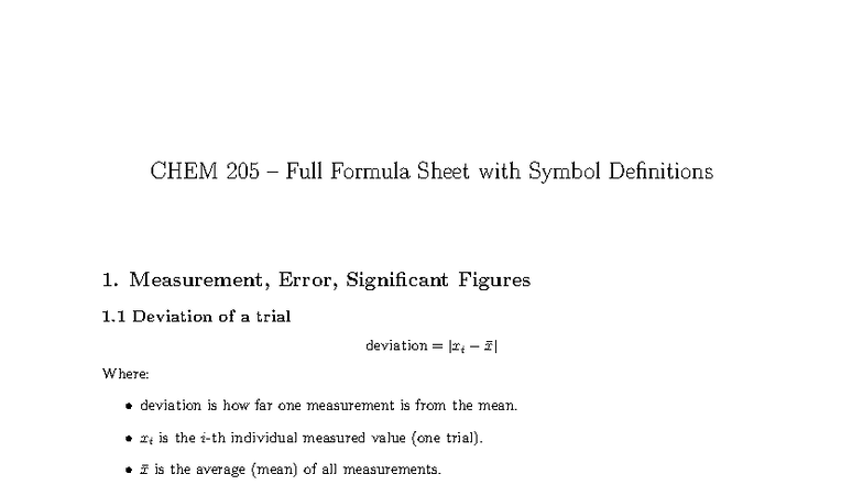 CHEM 205 Final Formula Cheatsheet with Key Definitions - Studocu