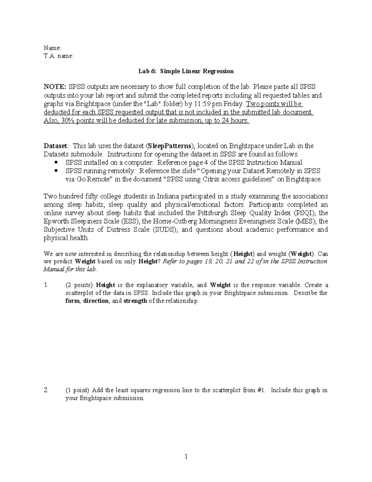 Lab 6 - Simple Linear Regression Analysis Report (Final) - Studocu