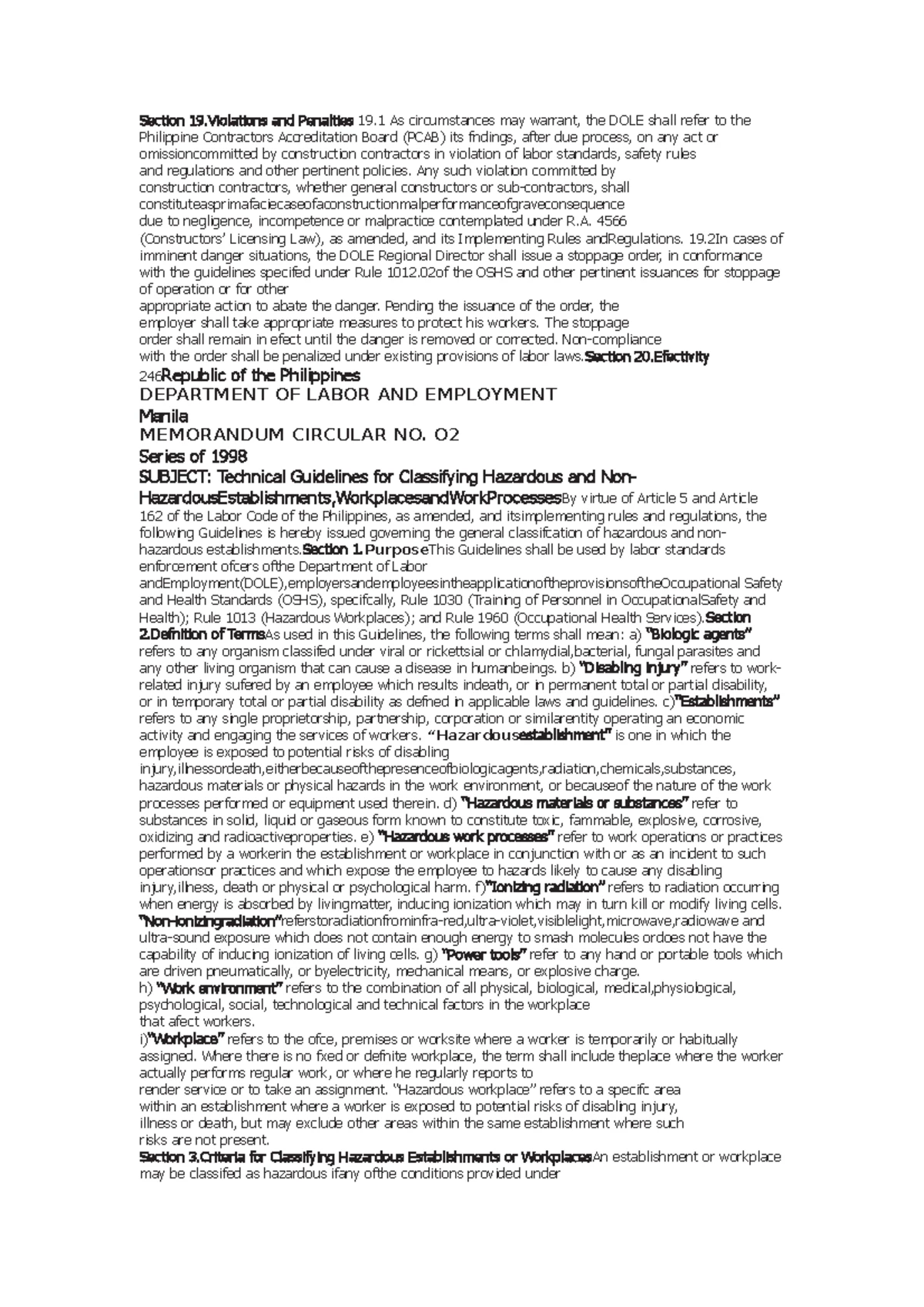 Osh 6 - osh notes - (2) Permanent total disability resulting from work ...