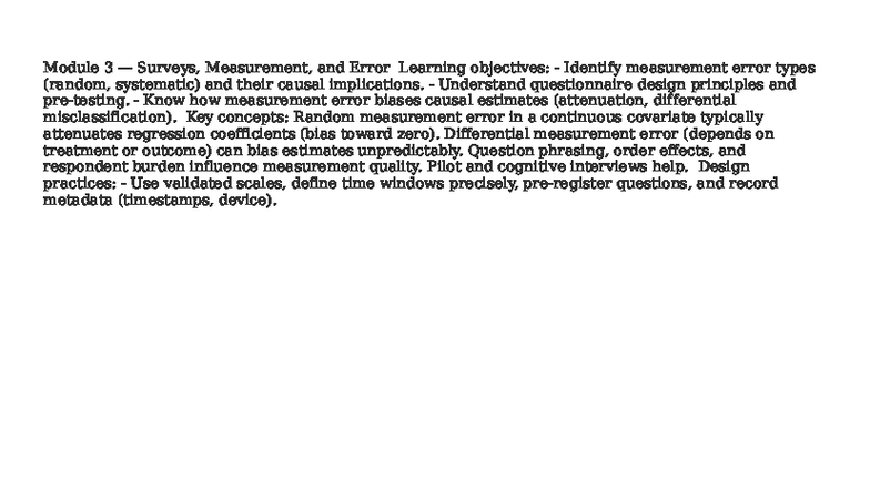 Module 03: Survey Design & Measurement Error Insights - Studocu