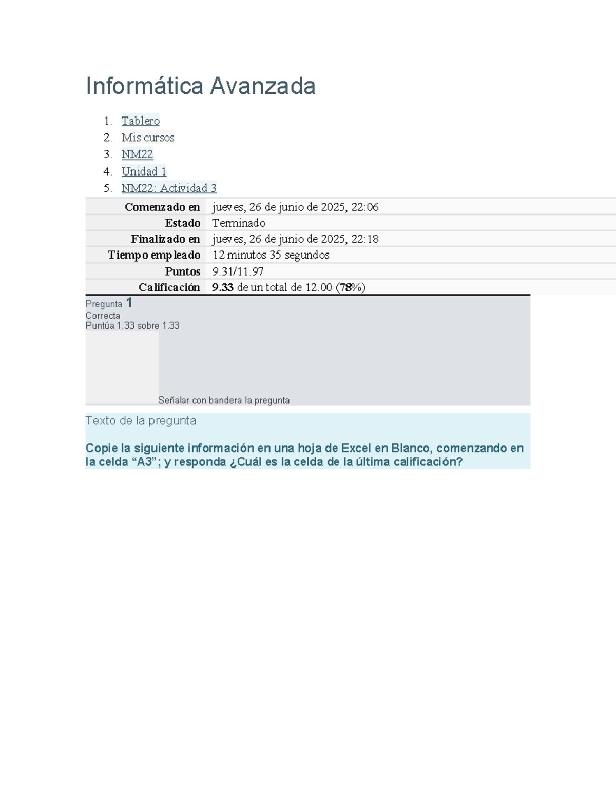 NM22 Actividad 3 - Informática Avanzada Unidad 1: Ejercicios y Respuestas - Studocu