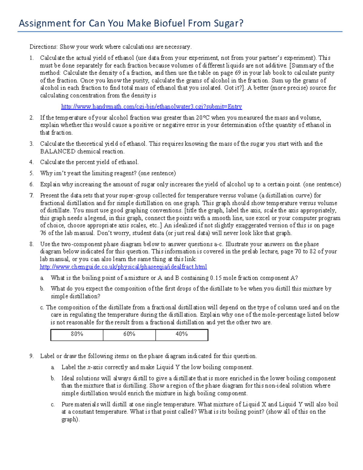 Assignment: Can You Make Biofuel from Sugar? (Lab Analysis) - Studocu