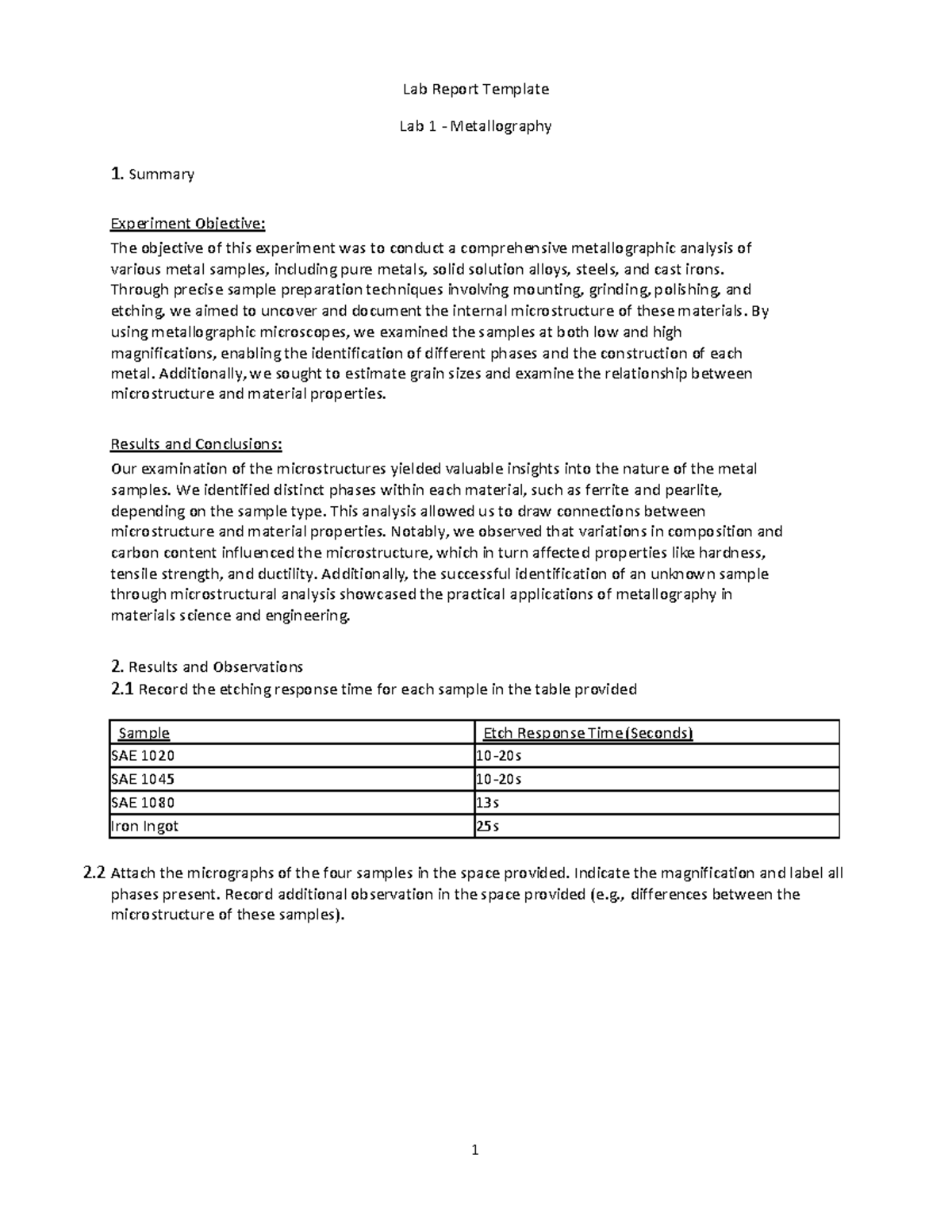 MAAE 2700 Lab 1: Metallography and Microstructure Analysis Report - Studocu