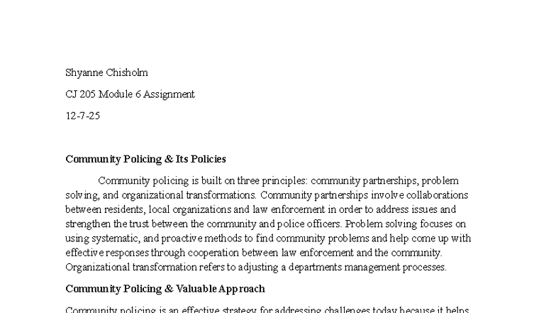 CJ 205 Module 6 Assignment: Community Policing Strategies and Impact ...