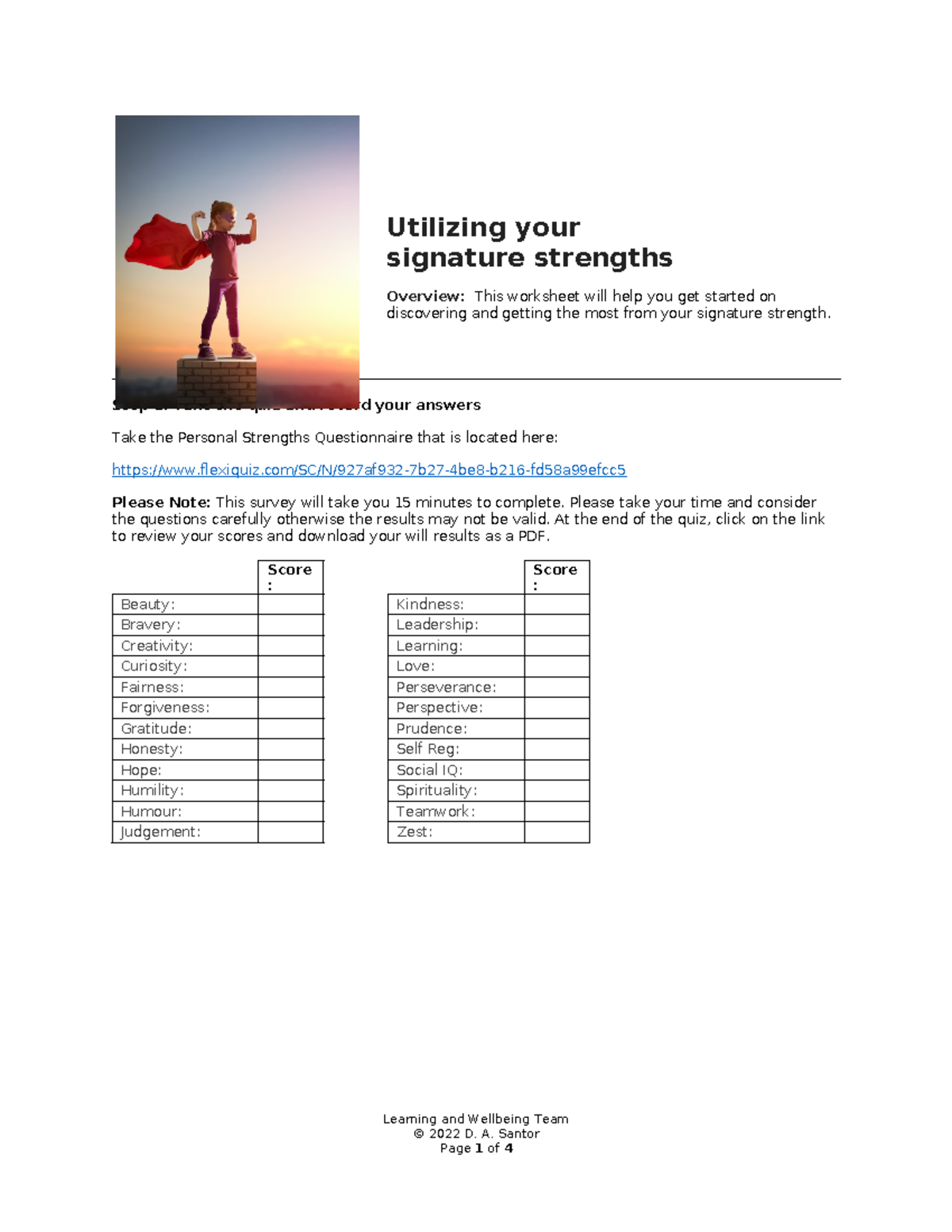 Personal strengths workseet 2024 - Utilizing your signature strengths ...