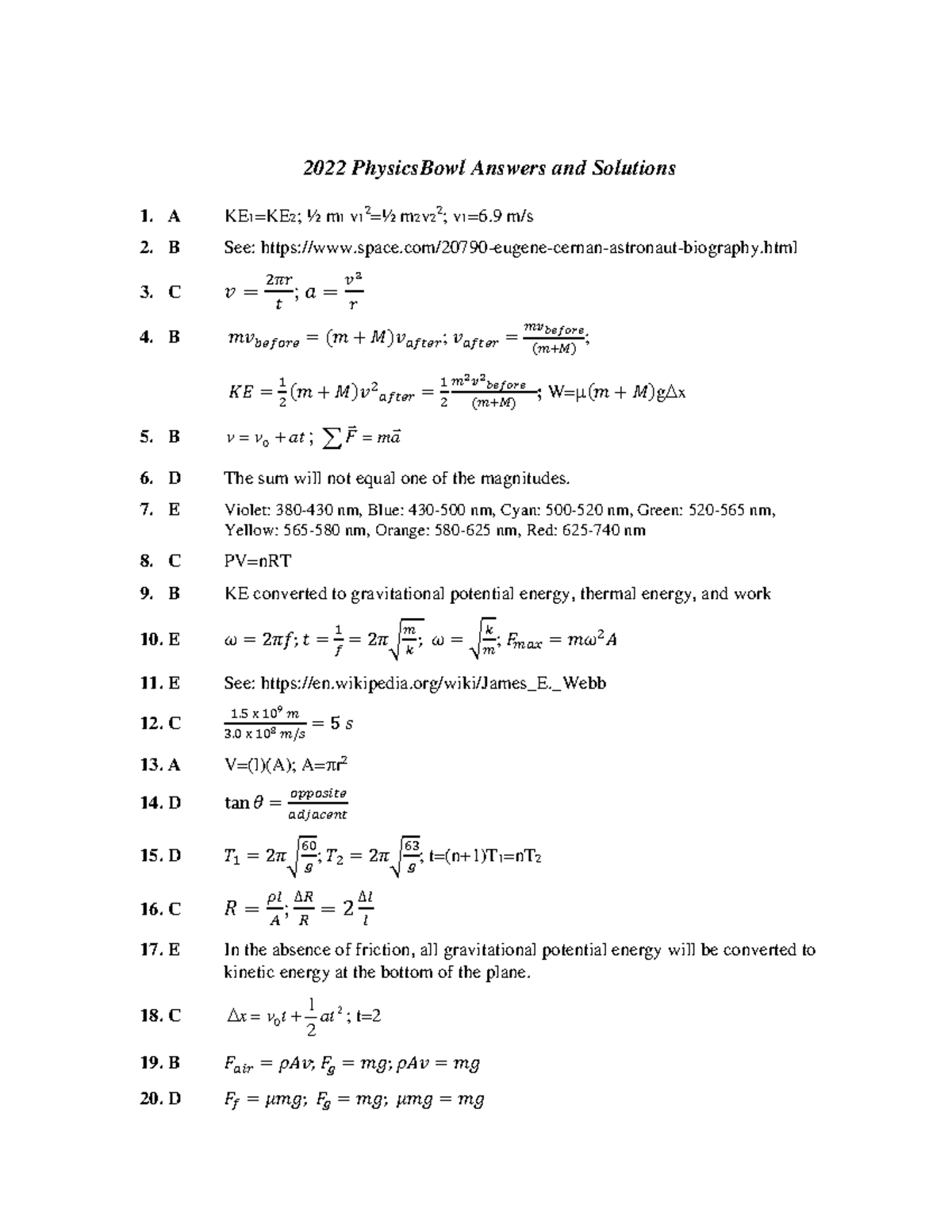 2022 Physics Bowl Solutions and Explanations - Studocu