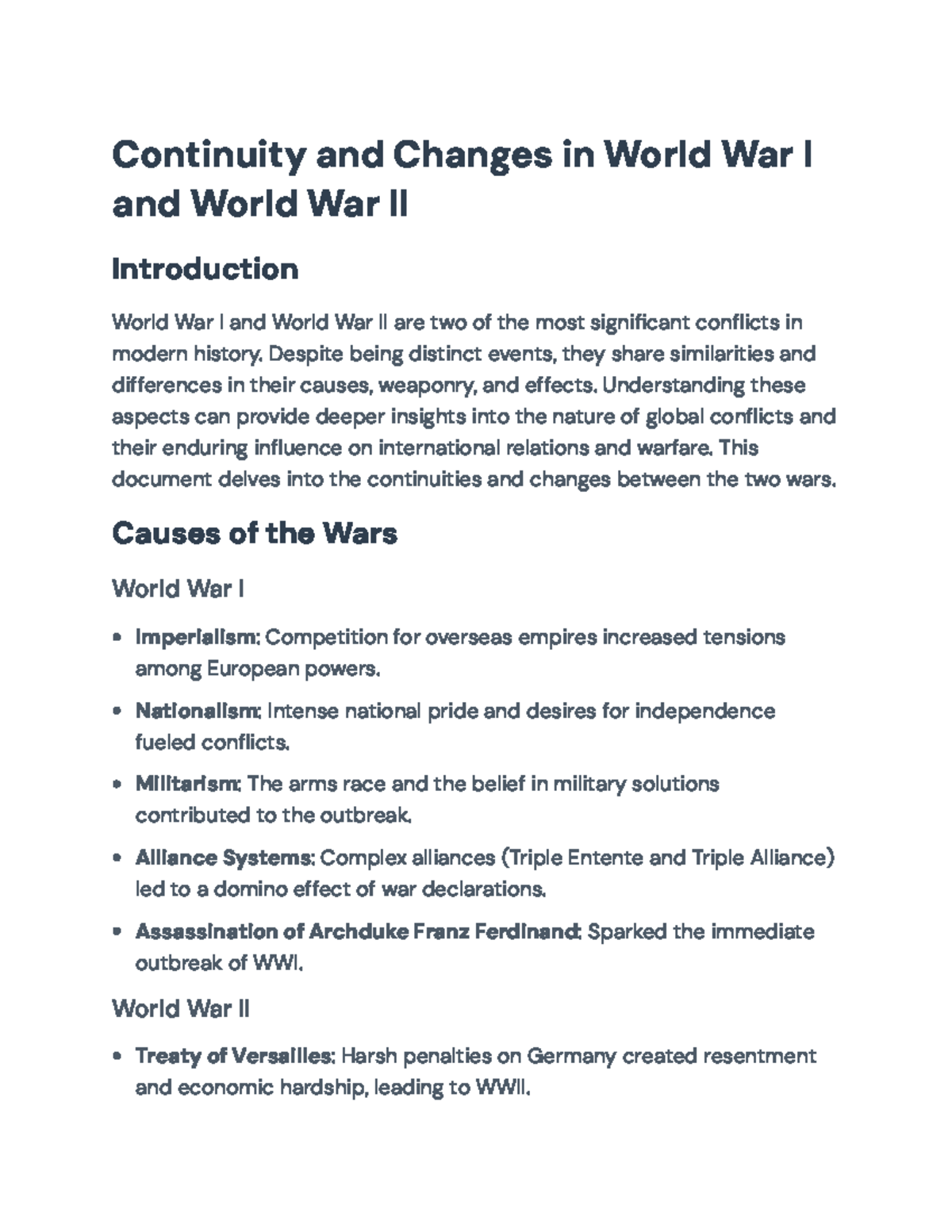 Comparative Study of WWI and WWII: Causes, Weapons & Effects Analysis ...