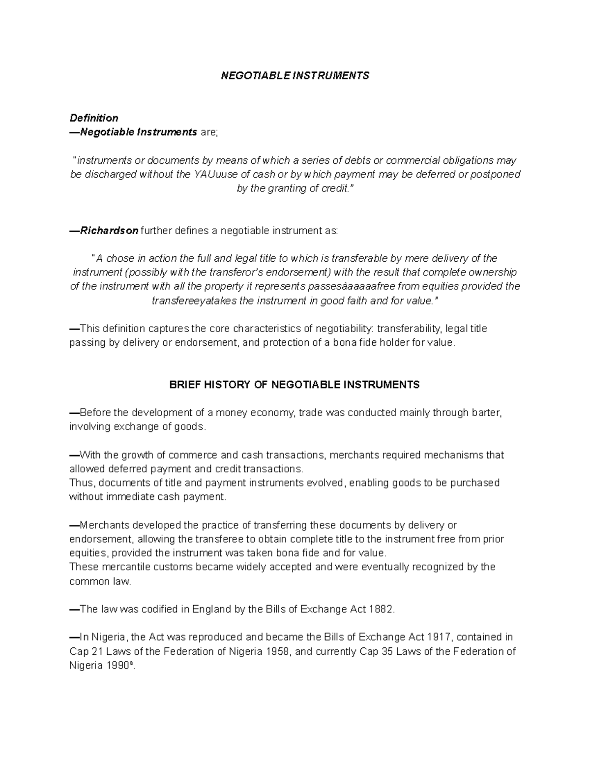 Negotiable Instruments Overview: Definition, History & Types - Studocu