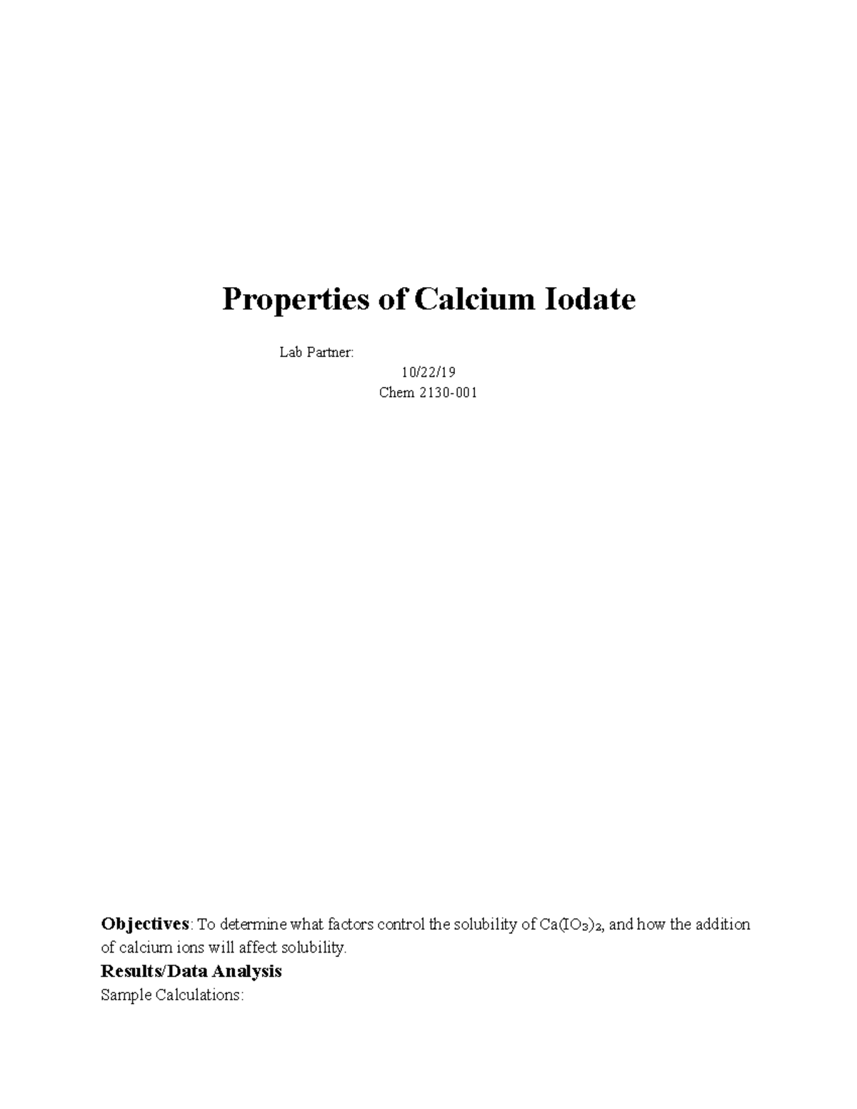Properties of Calcium Iodate - Results/Data Analysis Sample ...