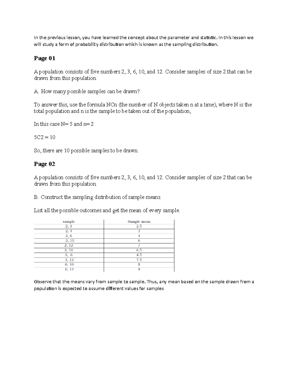Lesson 3: Exploring Sampling Distribution of Sample Means in Stats ...