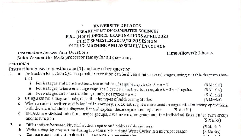 CSC315: Machine and Assembly Language Exam Questions - April 2021 - Studocu