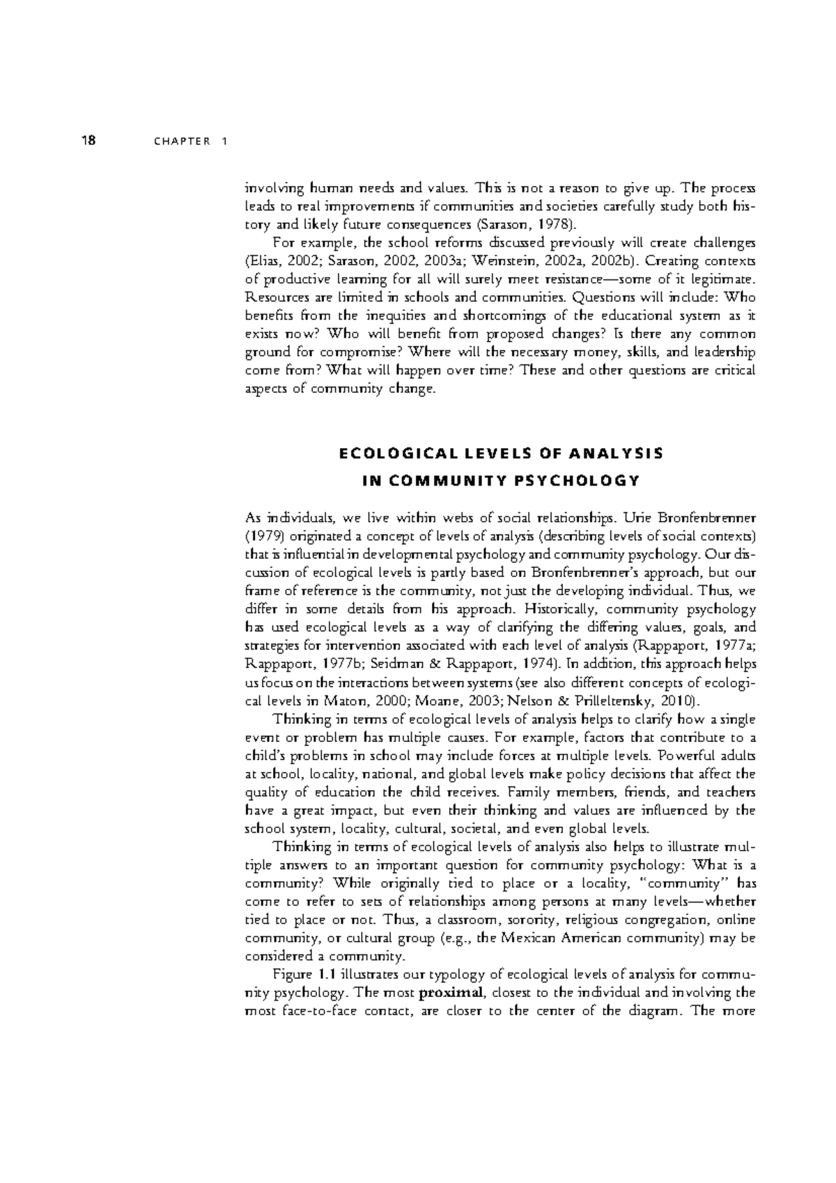 18 CHAPTER 1: Ecological Levels of Analysis in Community Psychology ...