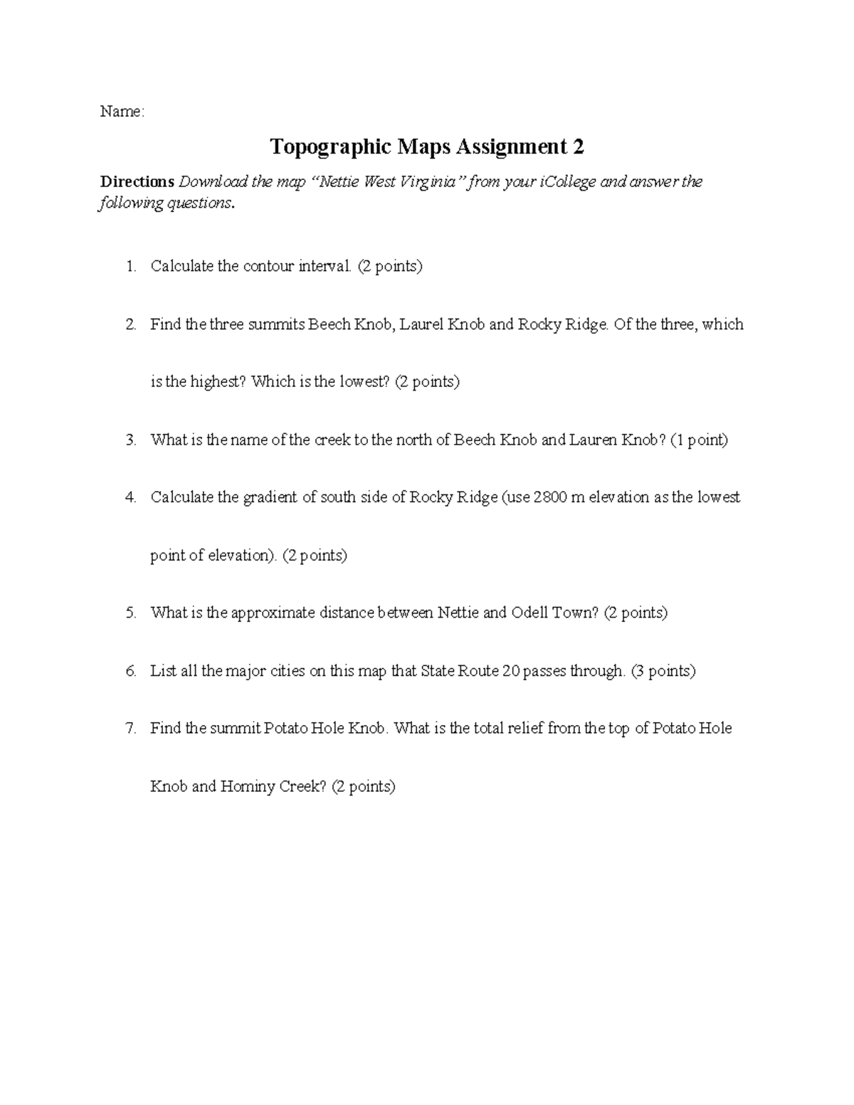 Topographic Maps Assignment 2: Analysis and Calculations - Studocu