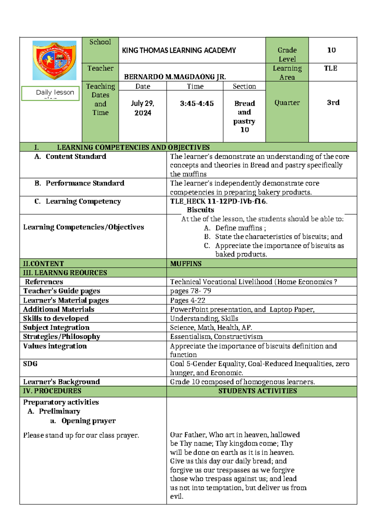 Muffins grade 10 085539 - School KING THOMAS LEARNING ACADEMY Grade ...