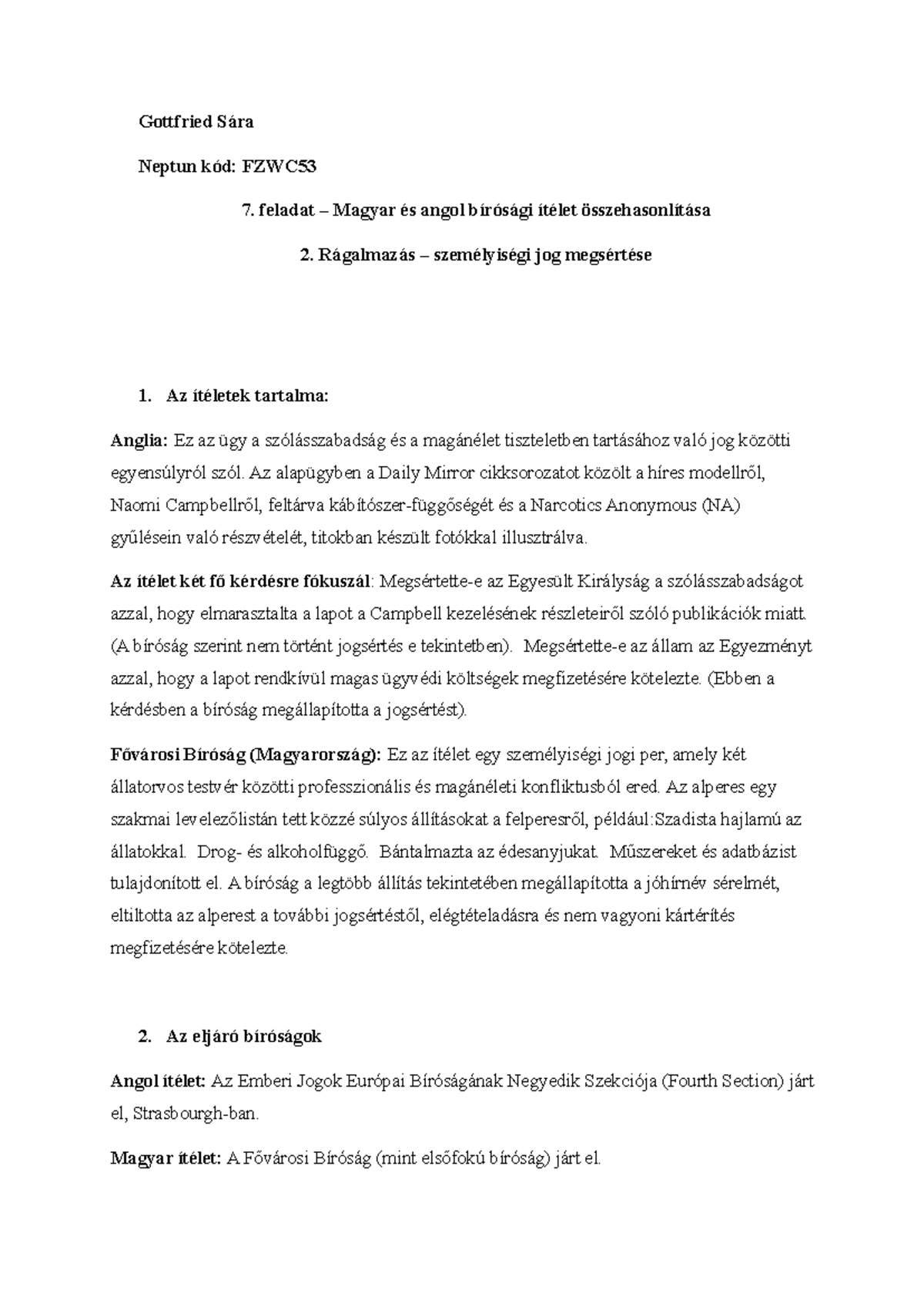 FZWC53 7. feladat: Magyar és Angol Bírósági Ítéletek Összehasonlítása ...