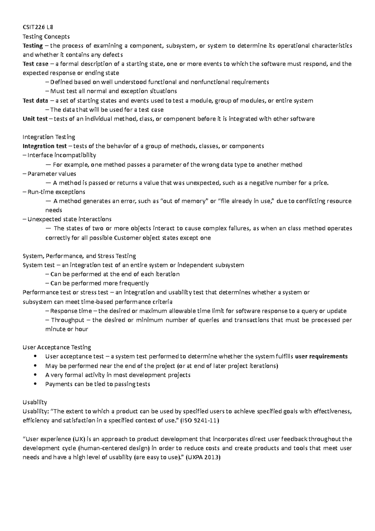CSIT226 Lecture Notes: Comprehensive Guide to Testing Concepts - Studocu