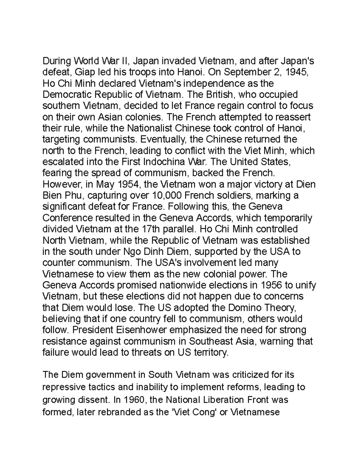 Vietnam Essay on US Involvement: A Historical Overview of the War - Studocu