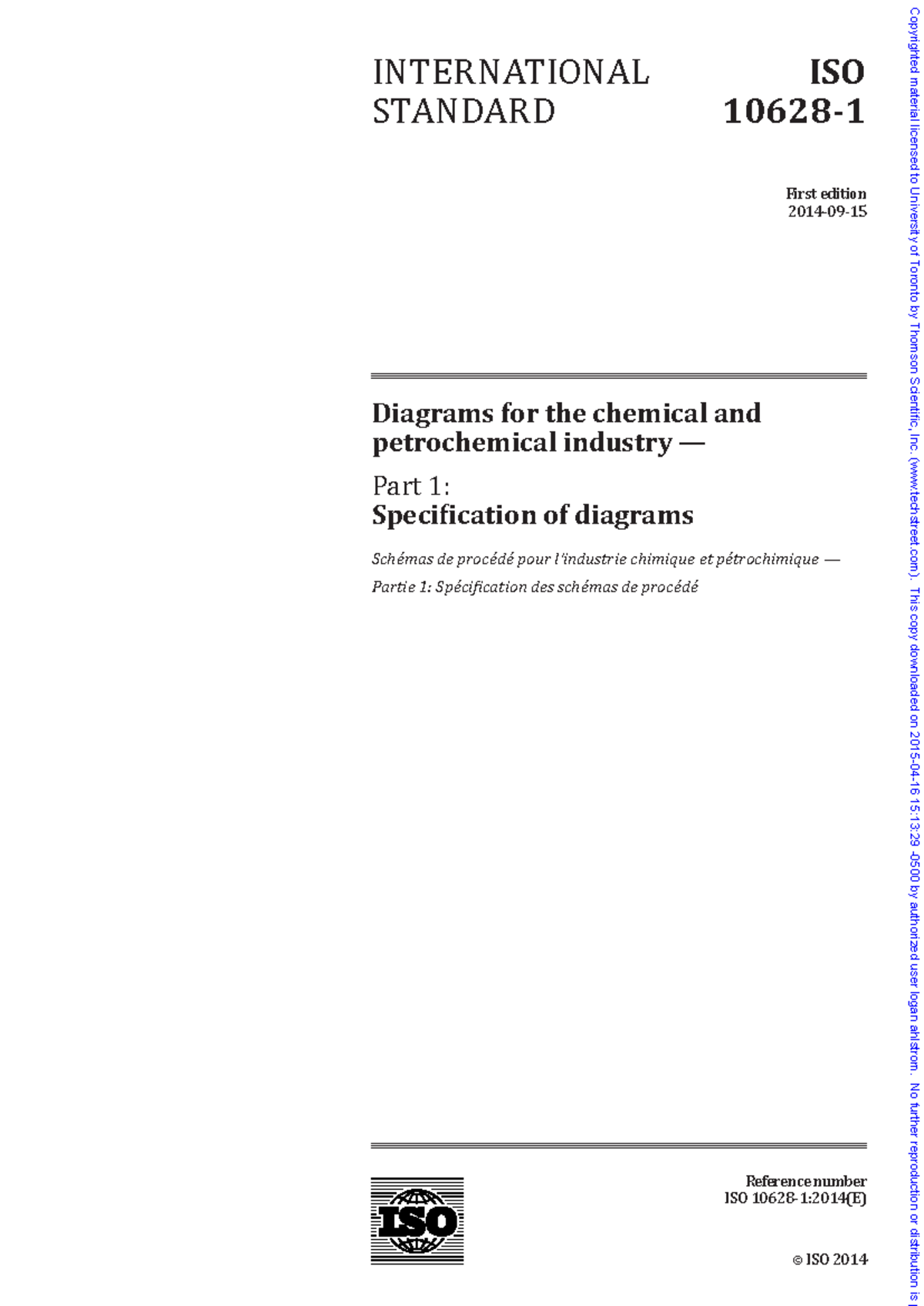 ISO 10628-1:2014 - Specifications of Diagrams for Chem & Petro Industry ...