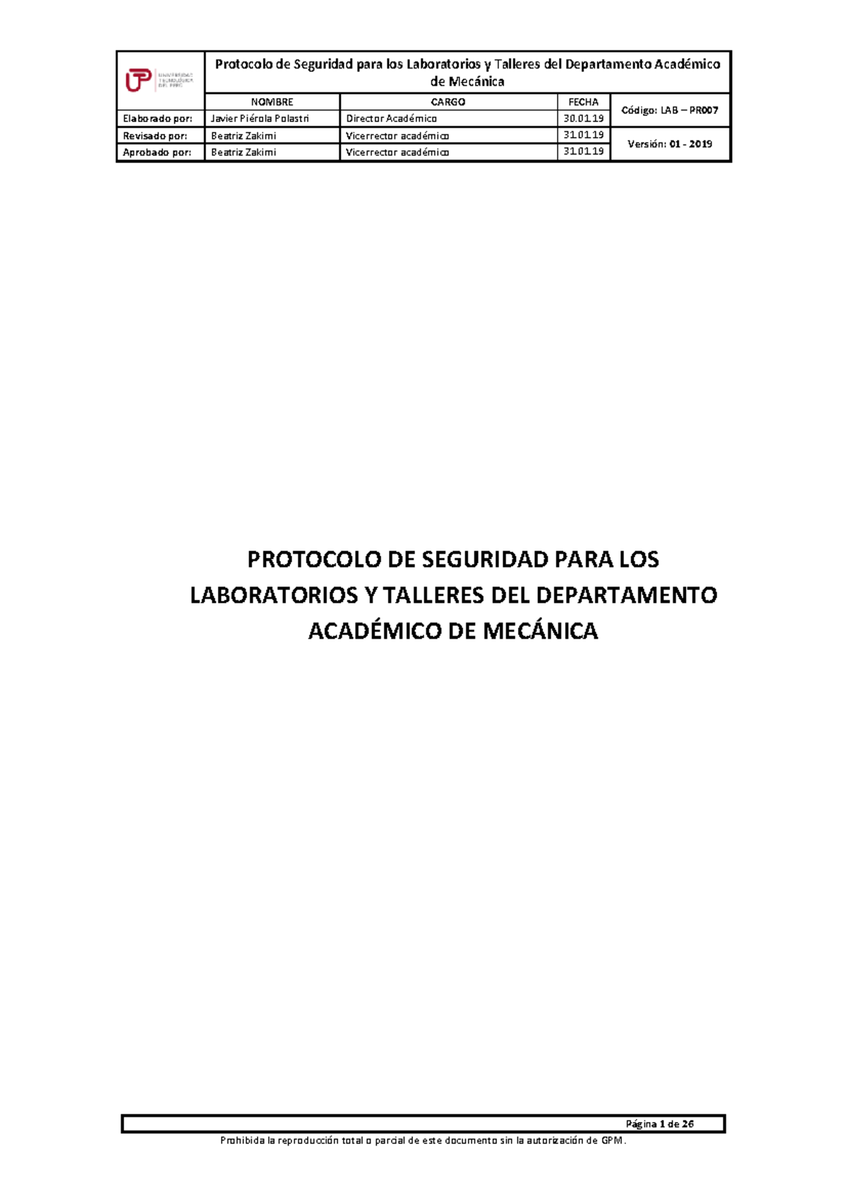 LAB - PR007 Protocolo de Seguridad en Laboratorios de Mecánica UTP ...