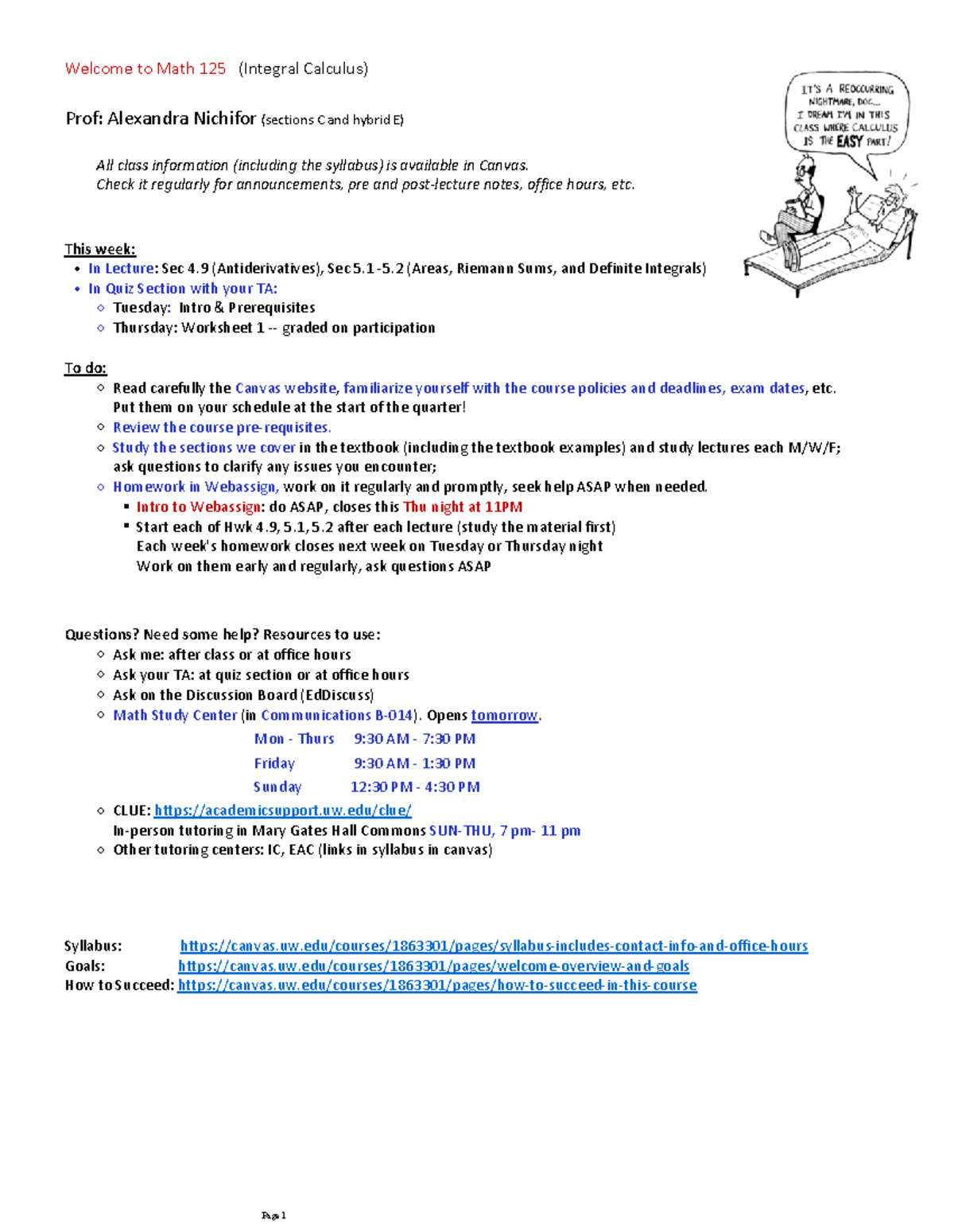 Math 125: Integral Calculus Lecture & Quiz Overview with Prof. Nichifor - Studocu