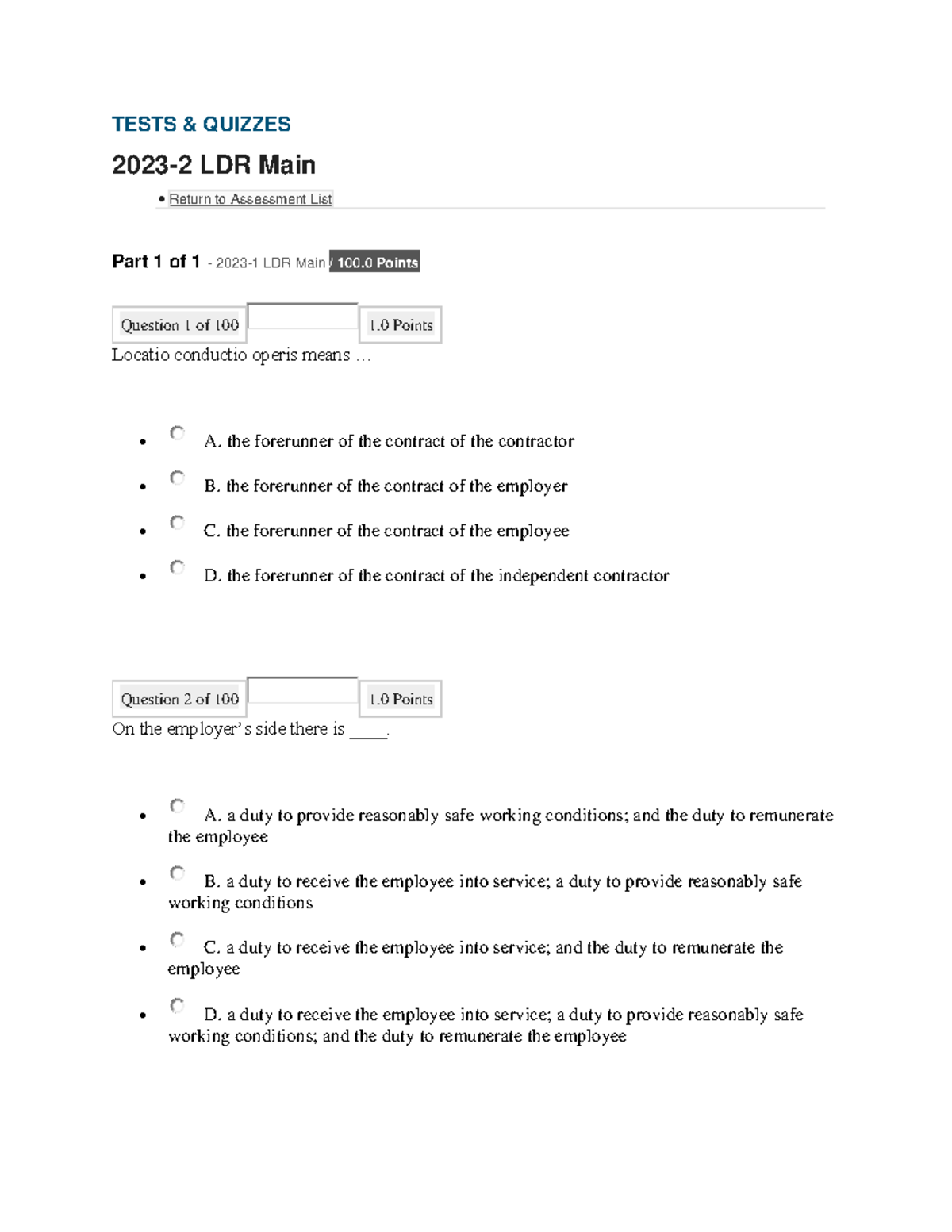 2023 - 2 LDR Main Test Questions & Answers for Assessment - Studocu