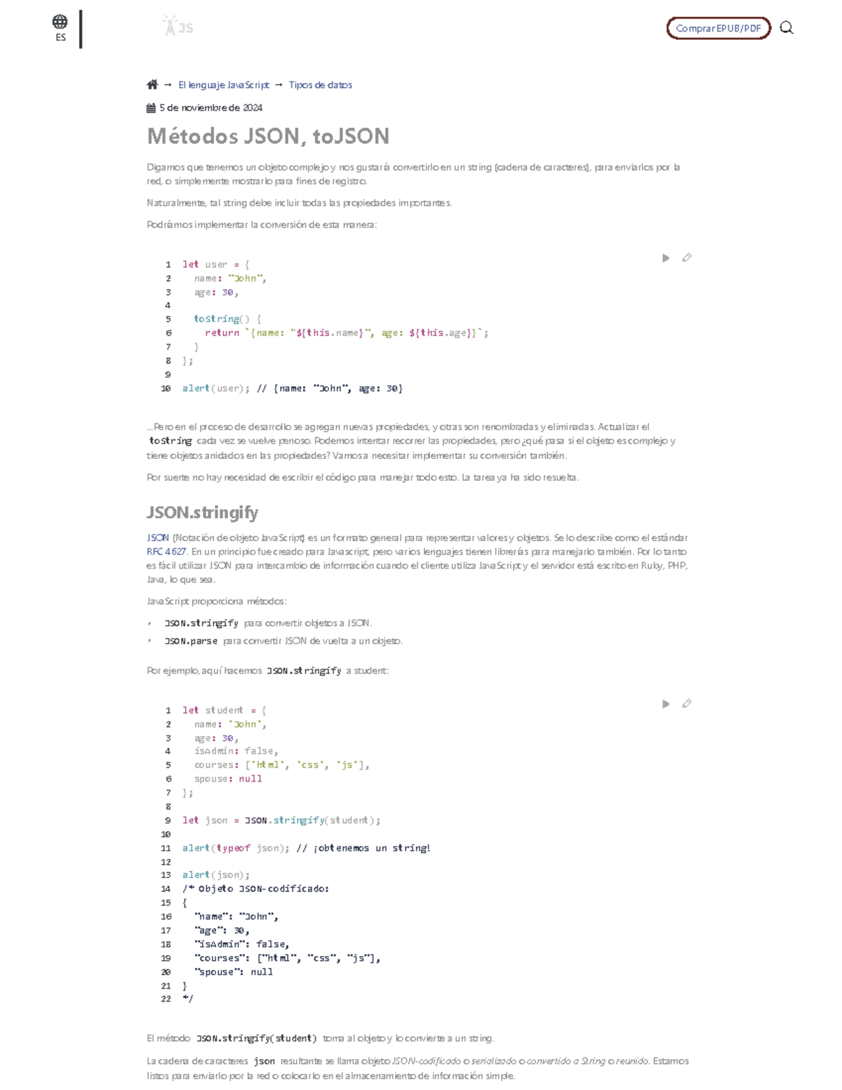 Métodos JSON en JavaScript: toJSON y JSON.stringify - Studocu