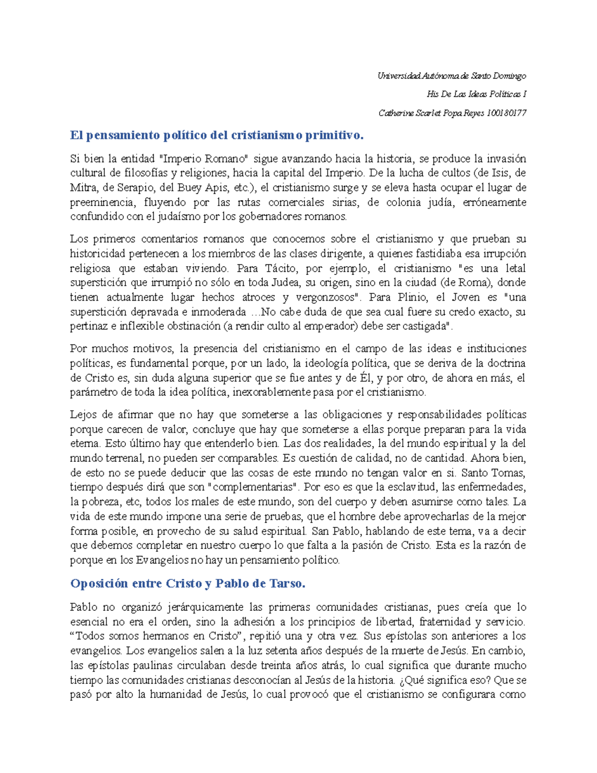 El pensamiento político del cristianismo primitivo. Tarea 6 ...