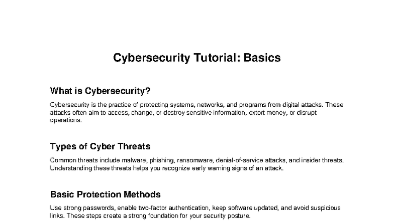 Cybersecurity Tutorial Basics - These attacks often aim to access ...