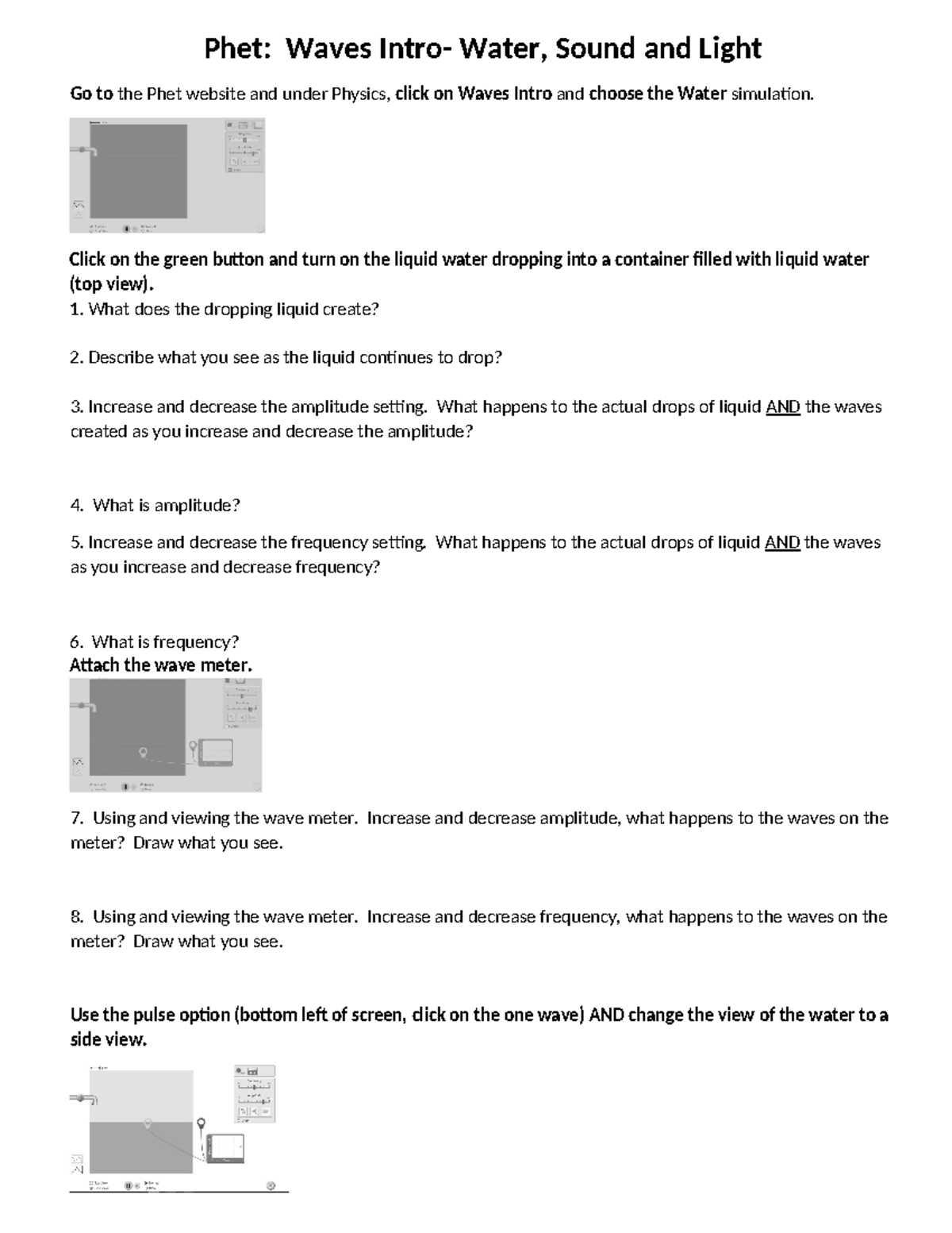 Phet Waves Intro: Water, Sound, and Light (Lab Exercise) - Studocu