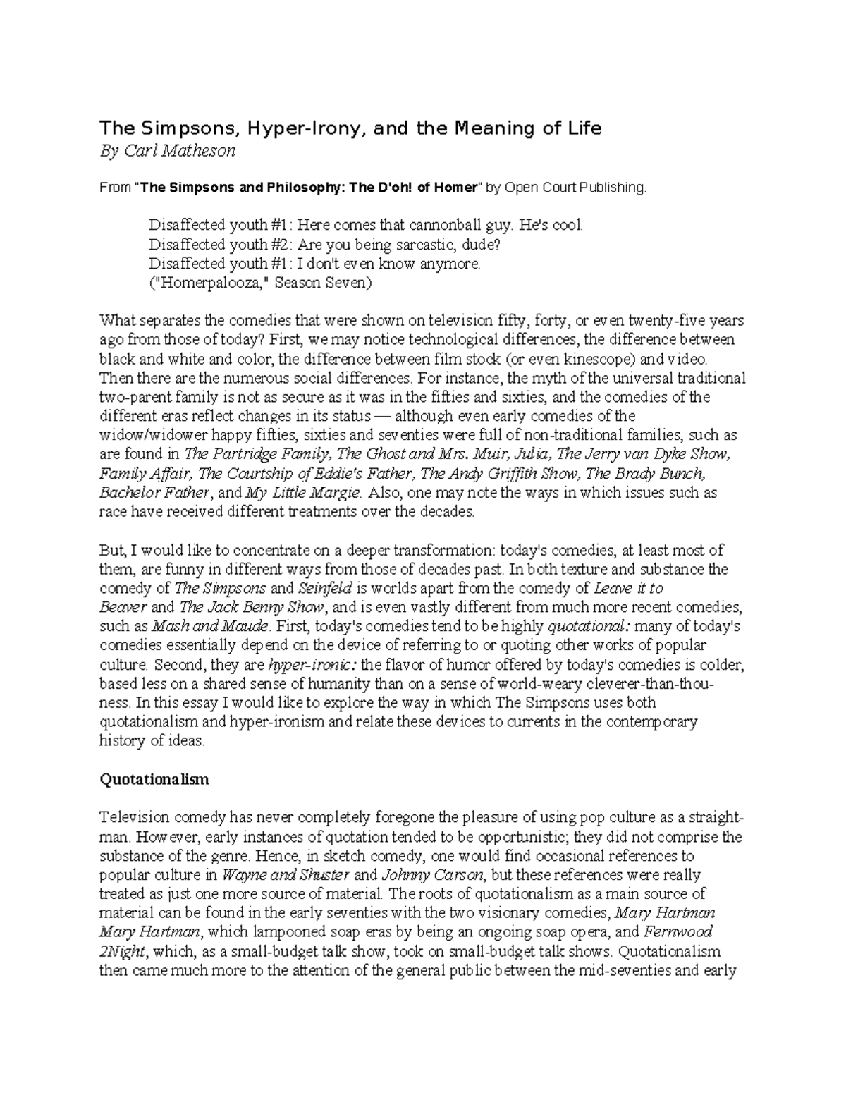 The Simpsons: Hyper-Irony and Moral Ambiguity in Comedy Analysis - Studocu