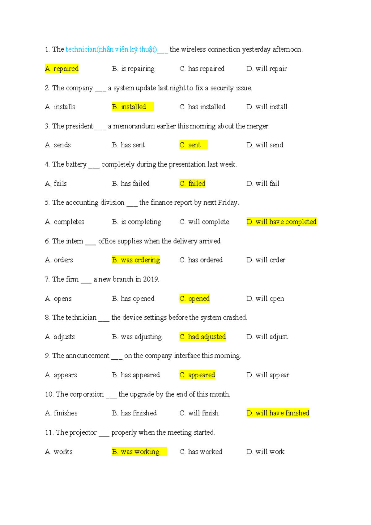 Tenses Practice - Quiz - Course Code: hhh - Studocu