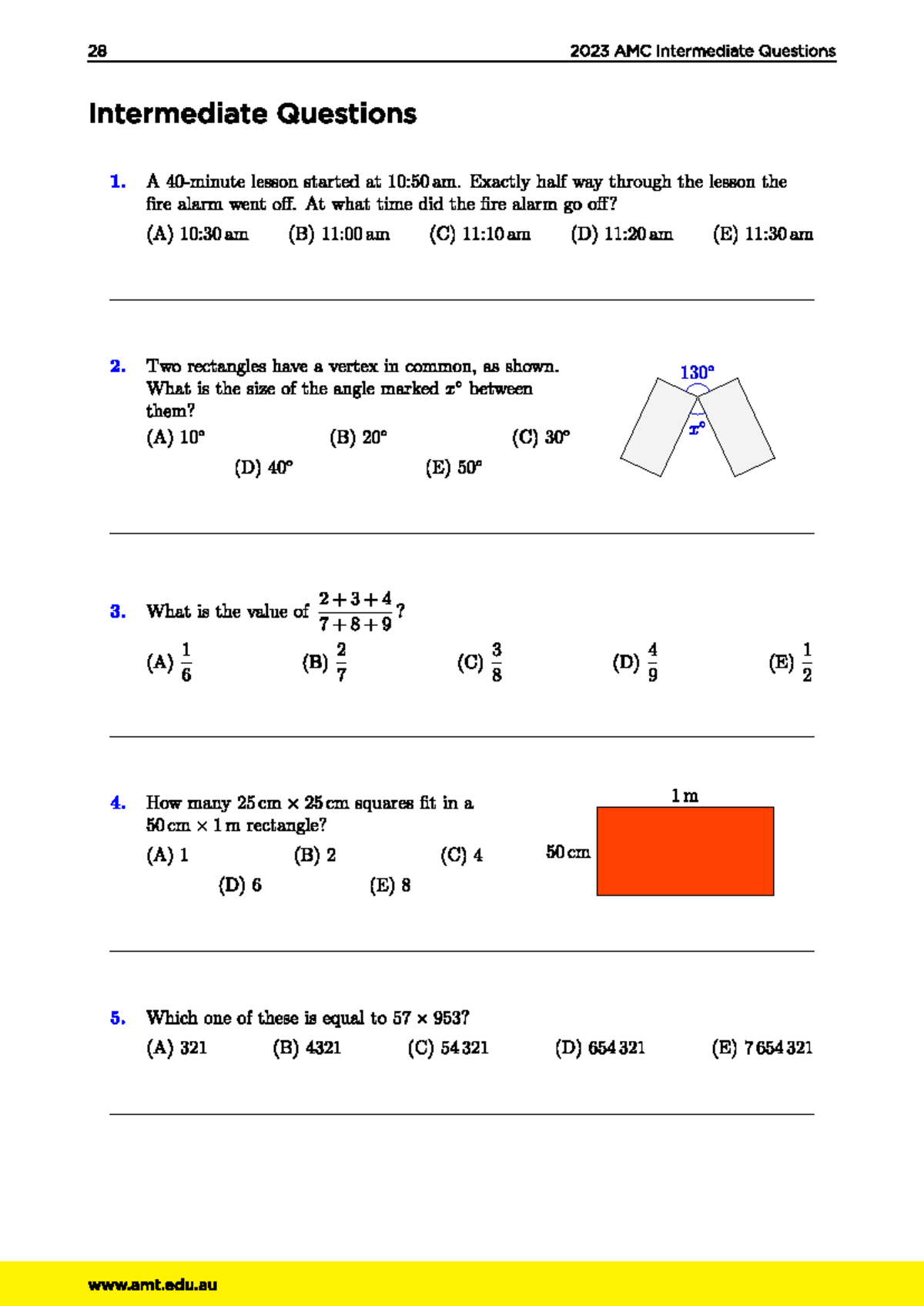 AMC 2023 Intermediate Questions: Problem Set and Solutions - Studocu