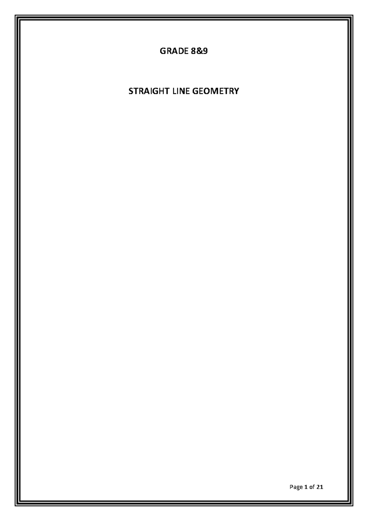 Geometry of Straight Lines: Grade 8 & 9 Study Guide - Studocu