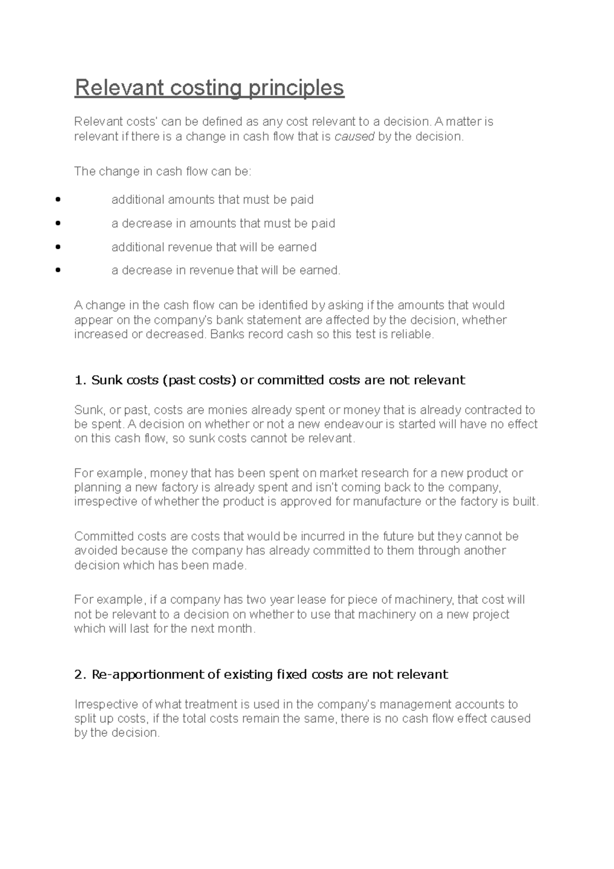 Relevant Costing Principles for Decision-Making in Business - Studocu
