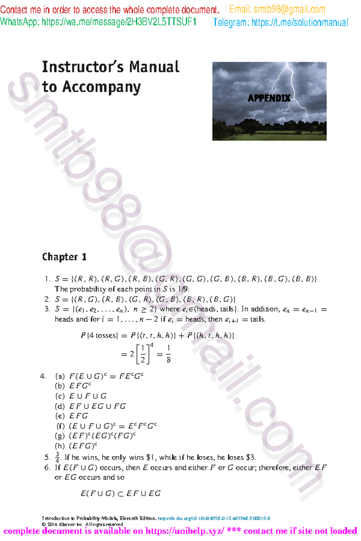 Solution Manual for Introduction to Probability Models, 11th Edition – Sheldon Ross - Instructor ...