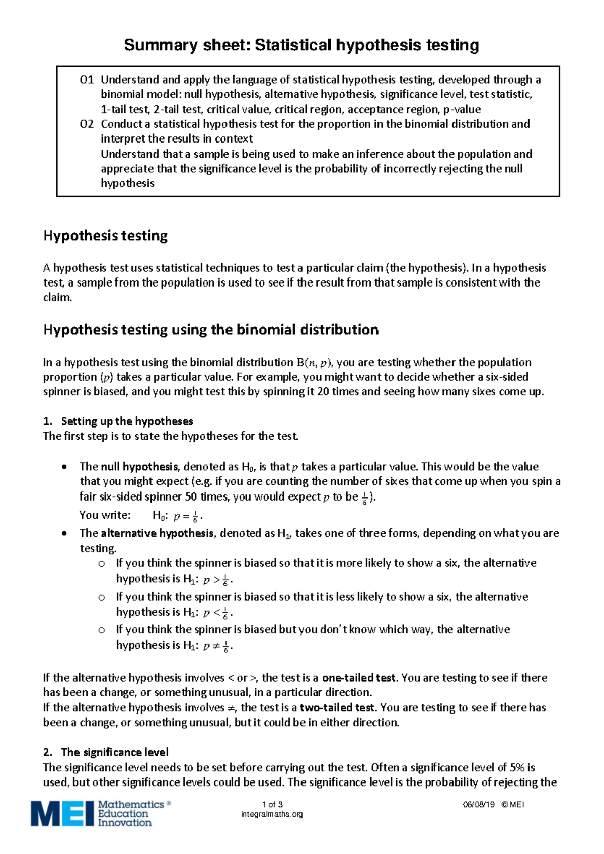 Statistical Hypothesis Testing Guide (Course Code: STAT-101) - Studocu